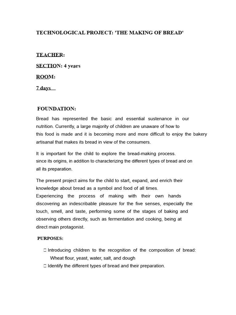 TECHNOLOGICAL PROJECT: Bread Making | PDF | Breads | Flour