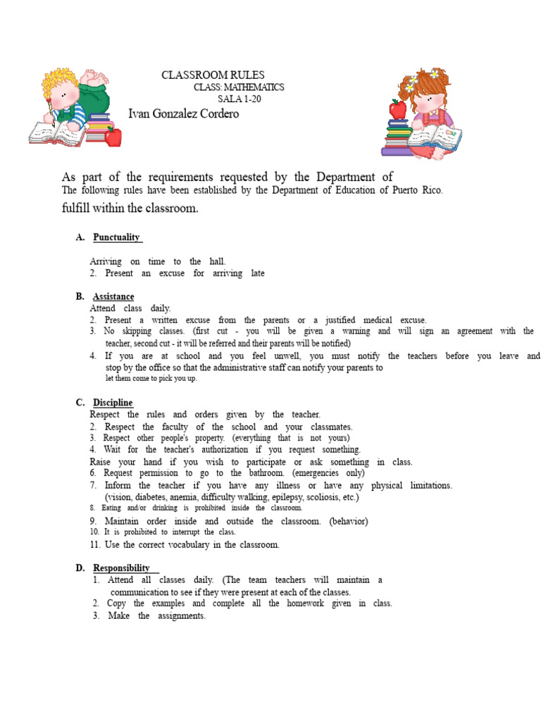 Mathematics Classroom Rules Guide | PDF
