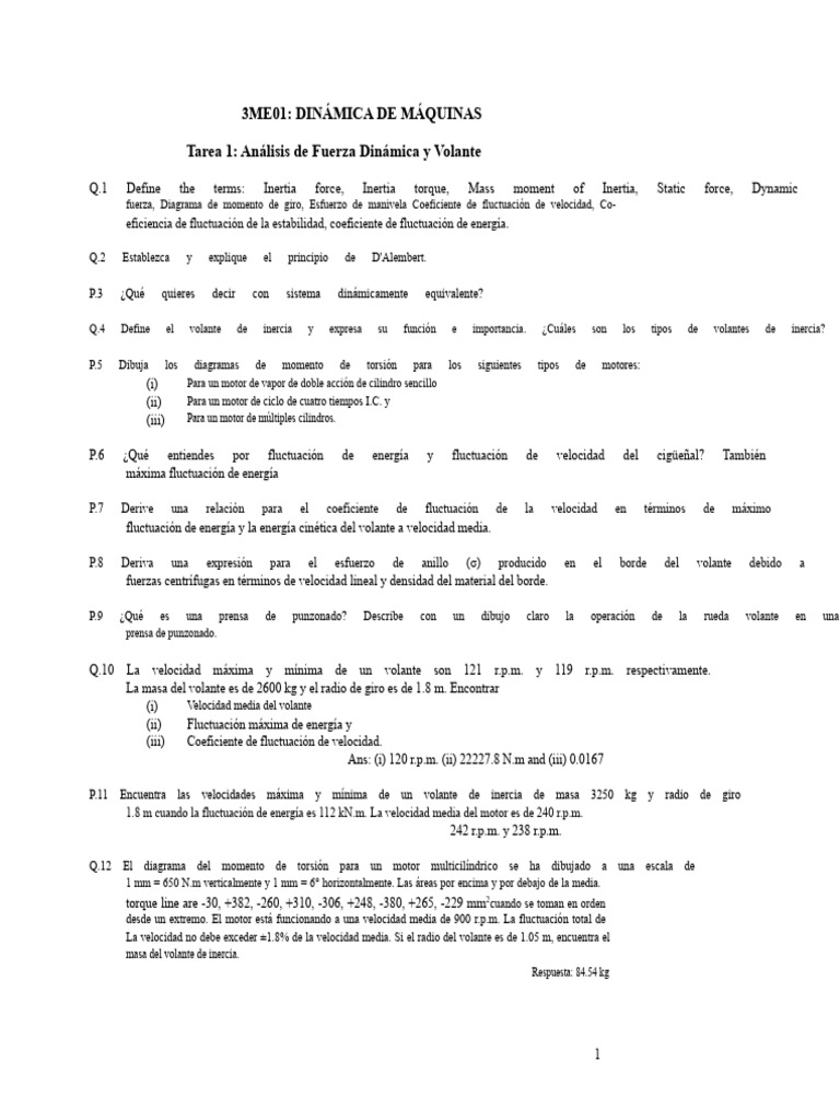 Assignment 1 3ME01 DOM PDF | PDF | Máquinas rotativas | Mecanica clasica