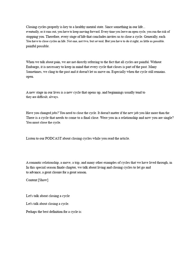 Close Cycles | PDF | Grief | Feeling
