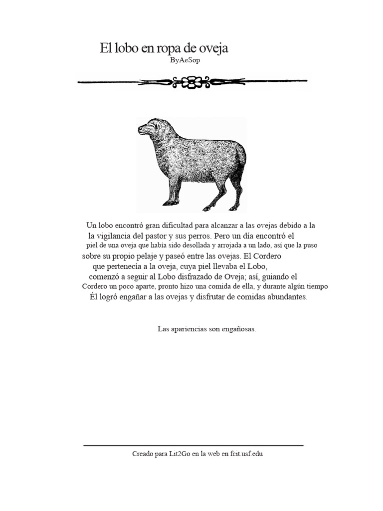 Las Fábulas de Esopo 086 El Lobo Con Piel de Oveja | PDF