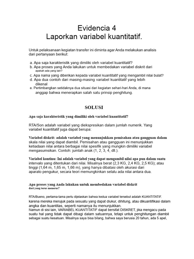 Karakteristik Variabel Kuantitatif | PDF