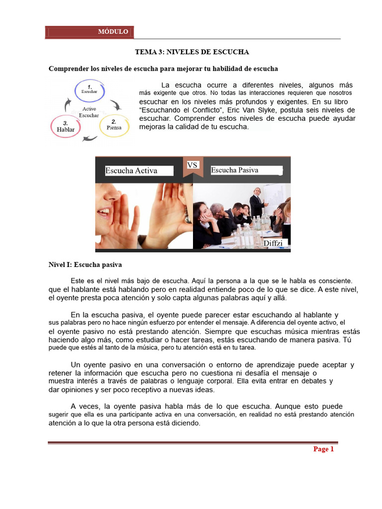 Niveles de Escucha: Mejora tus Habilidades | PDF | Atención ...