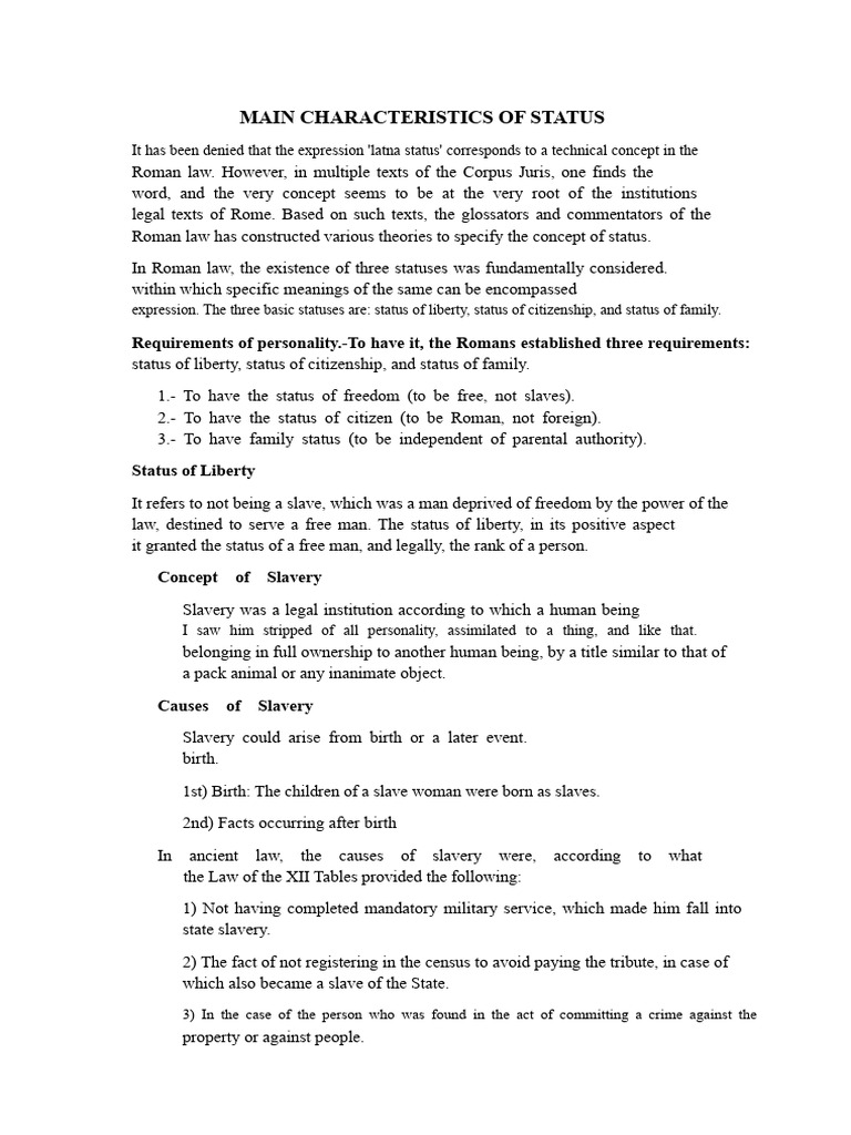Key Aspects of Roman Law Status | PDF | Citizenship | Roman Empire