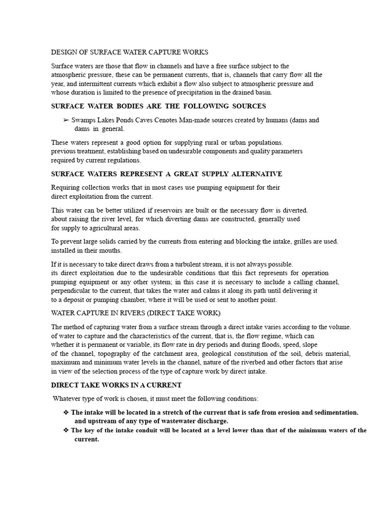 Design of Surface Water Catchment Works 2.3 | PDF | Dam | Lake