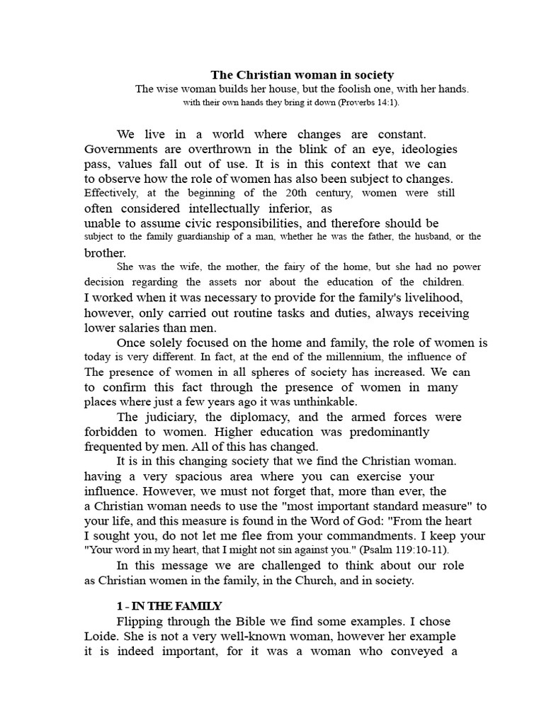 The Role of Christian Women Today | PDF | Jesus | Religious Belief And ...