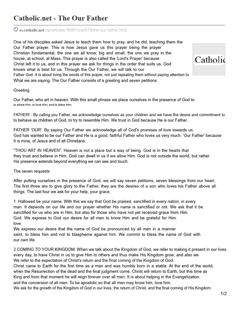 Catholicnet - The Our Father | PDF | Lord's Prayer | God The Father