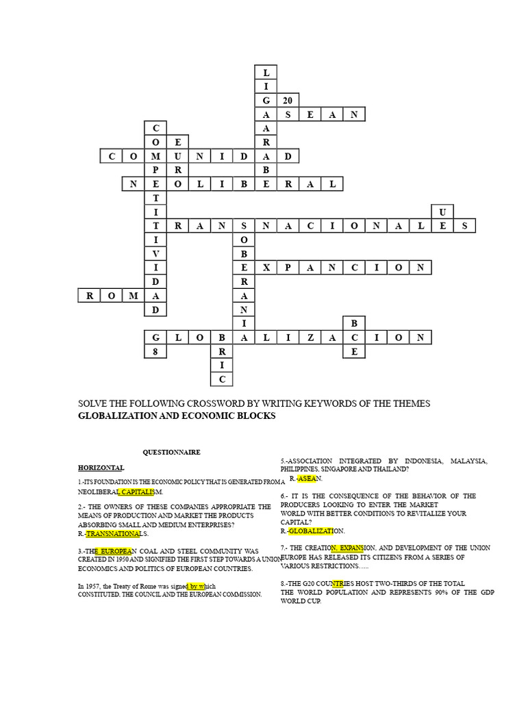 ASEAN and Globalization Crossword Puzzle | PDF | European Union | Euro