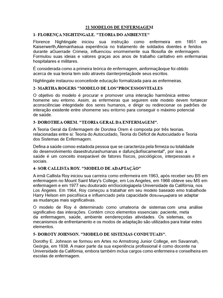 21 Modelos de Enfermagem | PDF | Enfermagem | Aprendizado