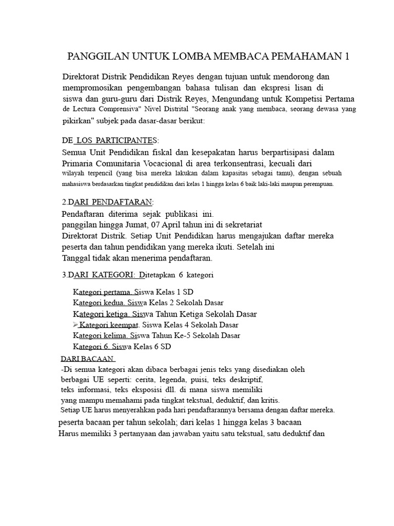 Kompetisi Membaca Pemahaman-1 | PDF