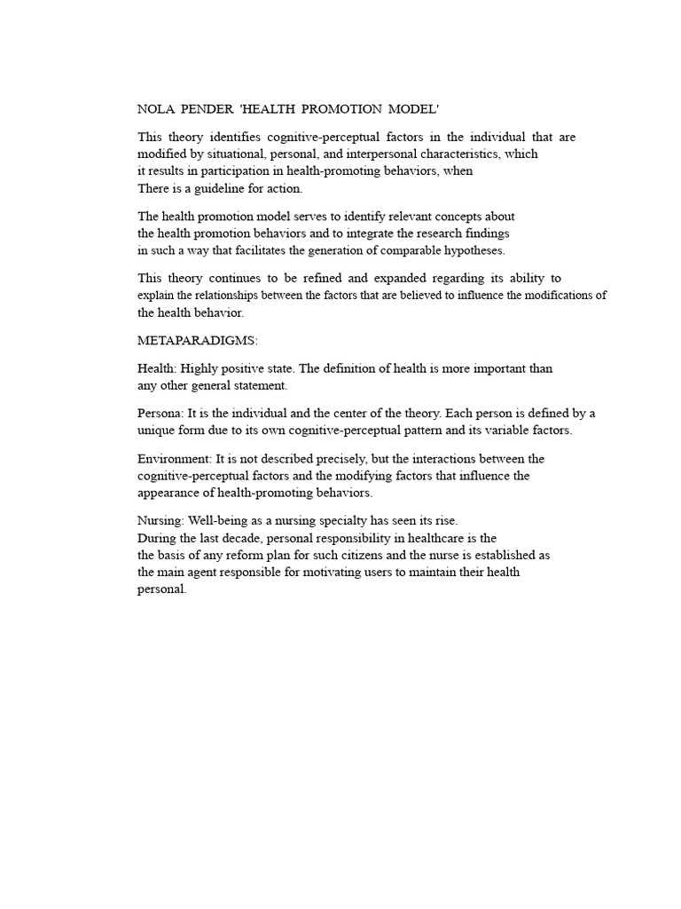 Nola Pender | PDF | Behavior | Self Efficacy