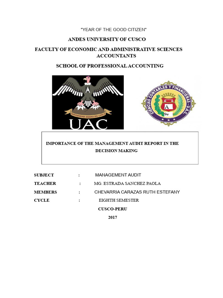 Monograph On The Importance of The Management Audit Report in Decision Making | PDF | Audit ...