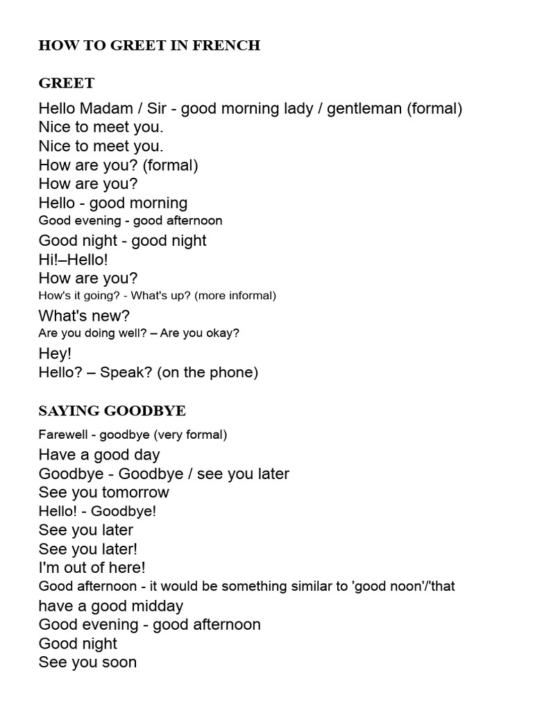 French Greetings and Farewells Guide | PDF