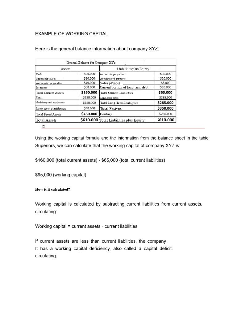 Working Capital Calculation for Company XYZ | PDF