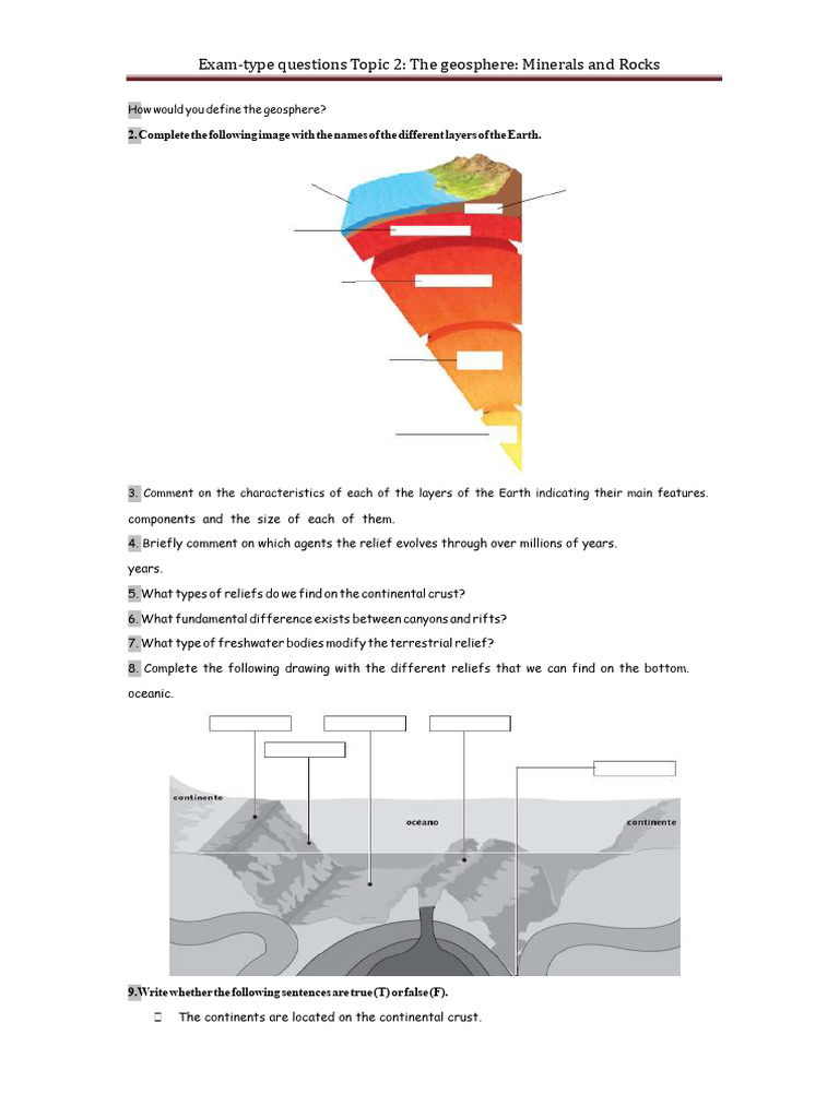 Geosphere Exam Questions: Minerals & Rocks | PDF | Rock (Geology) | Mining