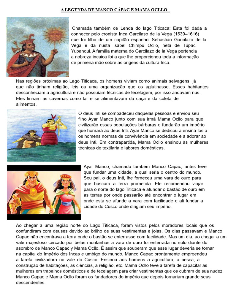 A Lenda de Manco Cápac e Mama Ocllo | PDF | Império Inca