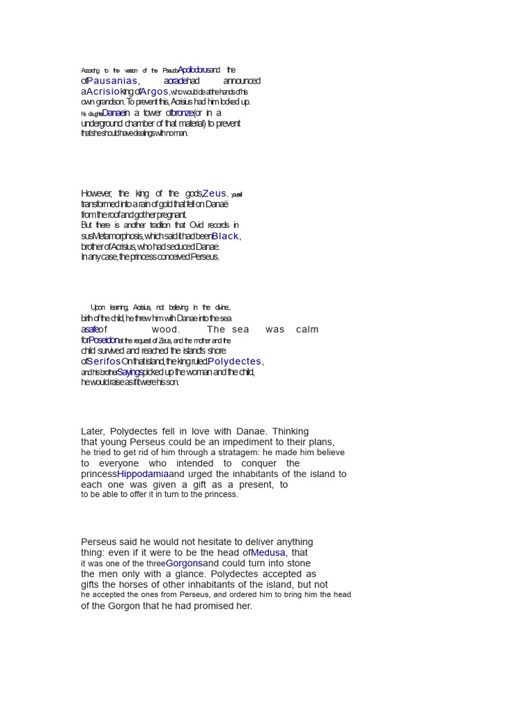 Myth of Perseus (Summary) | PDF | Medusa | Greek Mythology