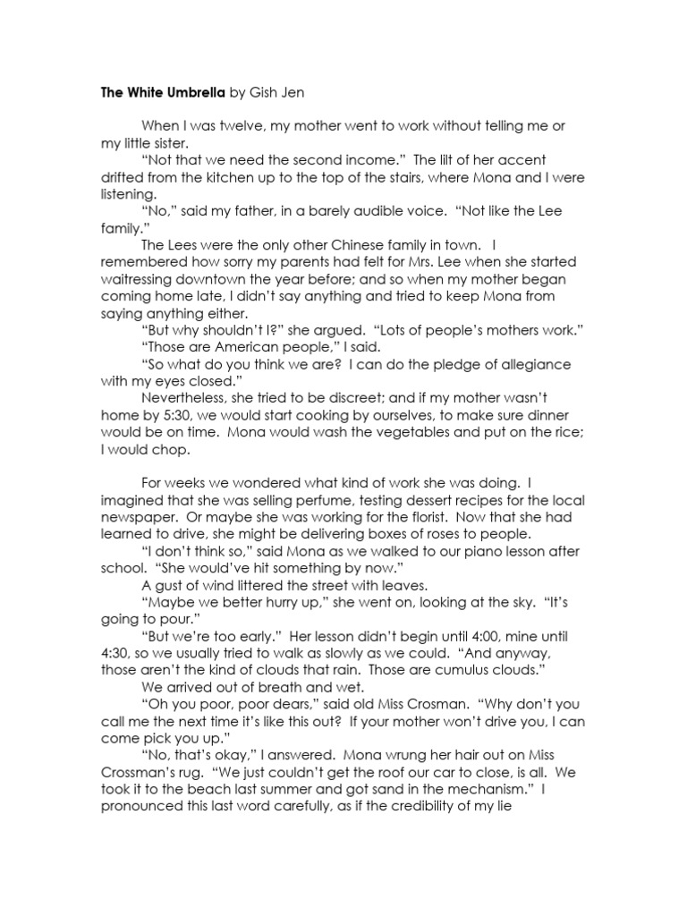 The White Umbrella by Gish Jen | PDF