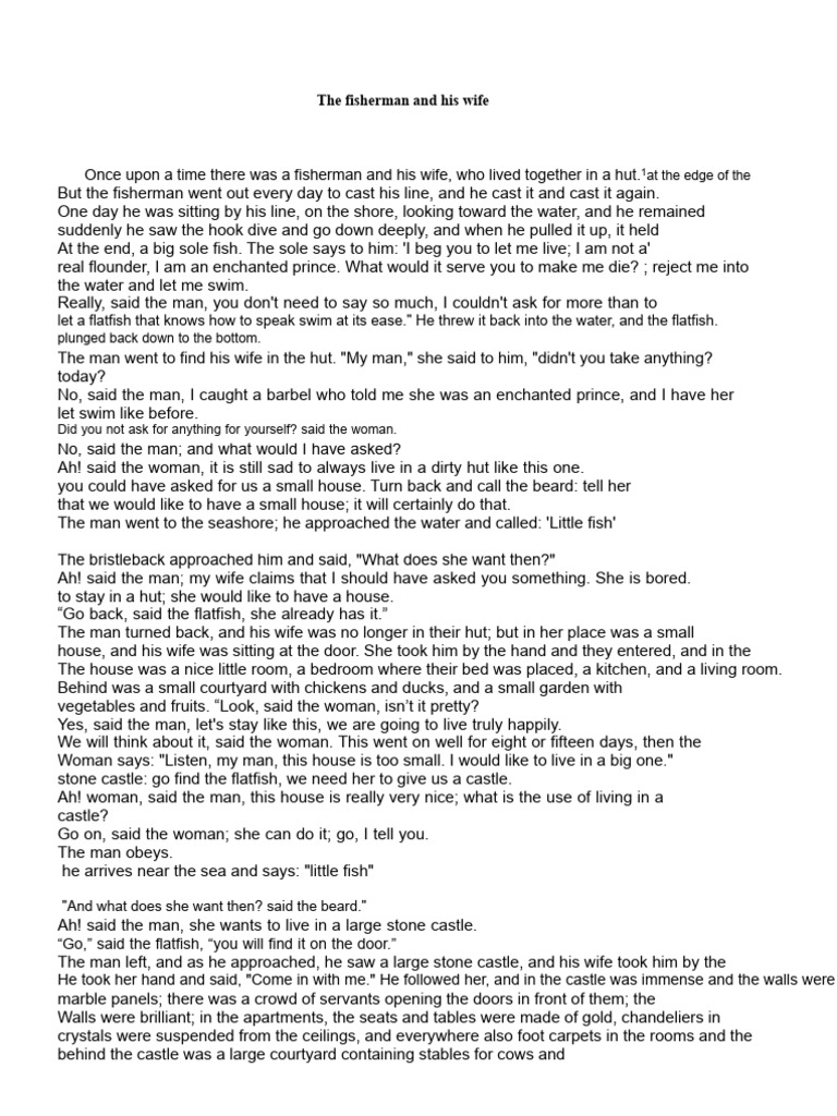 The Fisherman and His Wife | PDF | Fairy Tales | Folklore