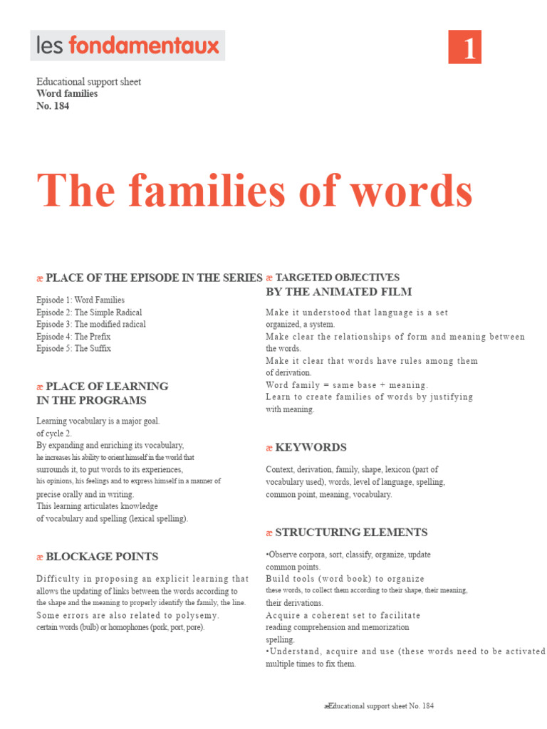 Word Families | PDF | Vocabulary | Lexicon