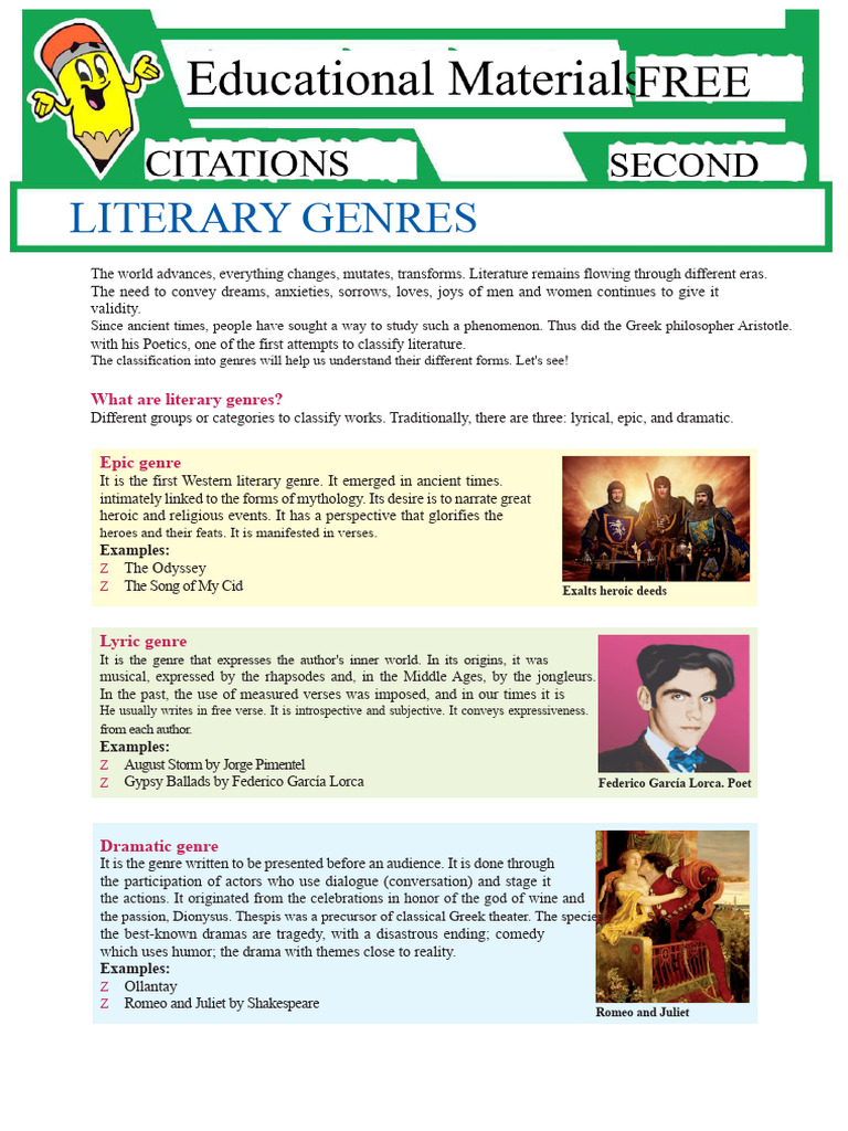 The Literary Genres For Second Year of Secondary School PDF | PDF ...