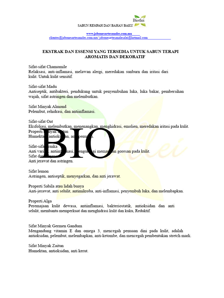 Glosarium Ekstrak Dan Esensi Yang Digunakan Pada Sabun Alami | PDF