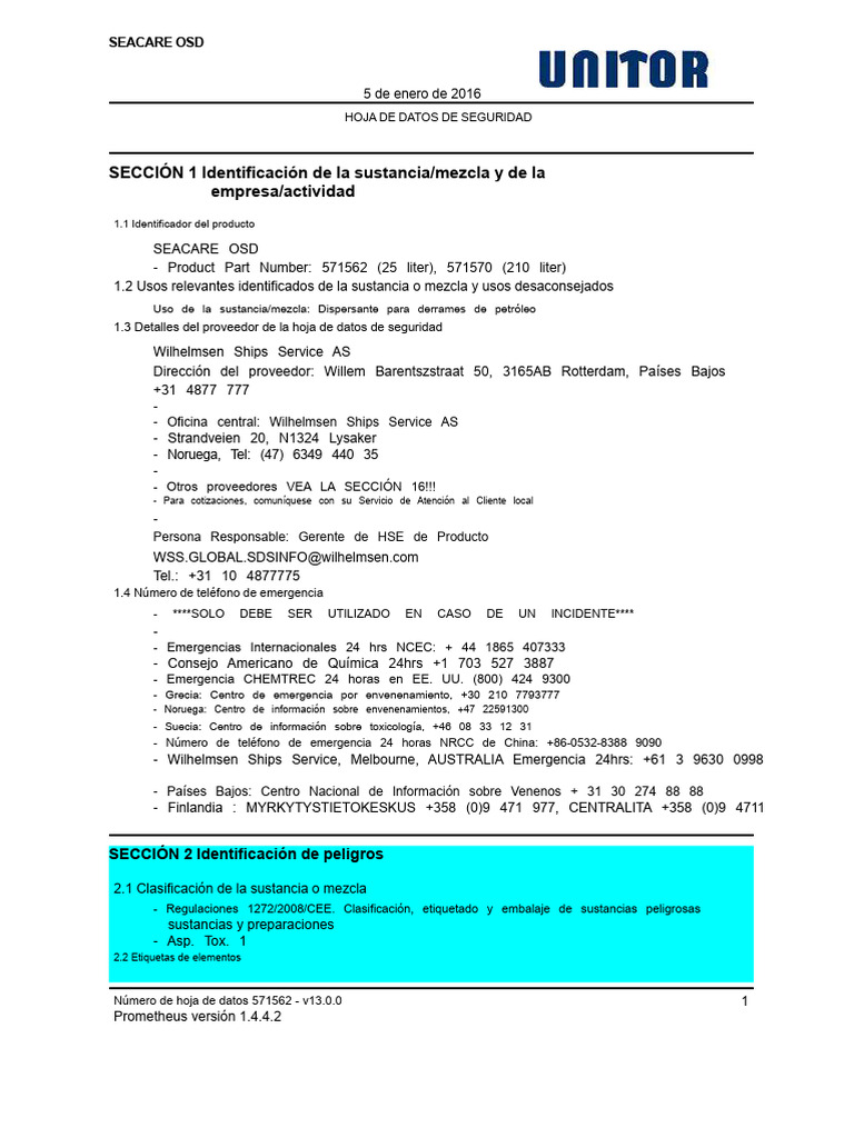 2 Unitor Seacare OSD MSDS | PDF | Tensioactivo