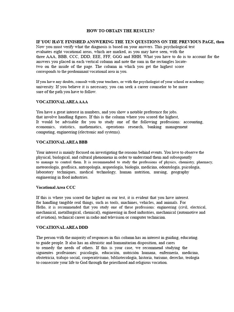 How To Obtain Vocational Test Results | PDF | Science