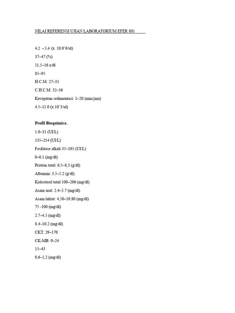 Nilai Referensi Ujian Laboratorium Efer 801 | PDF
