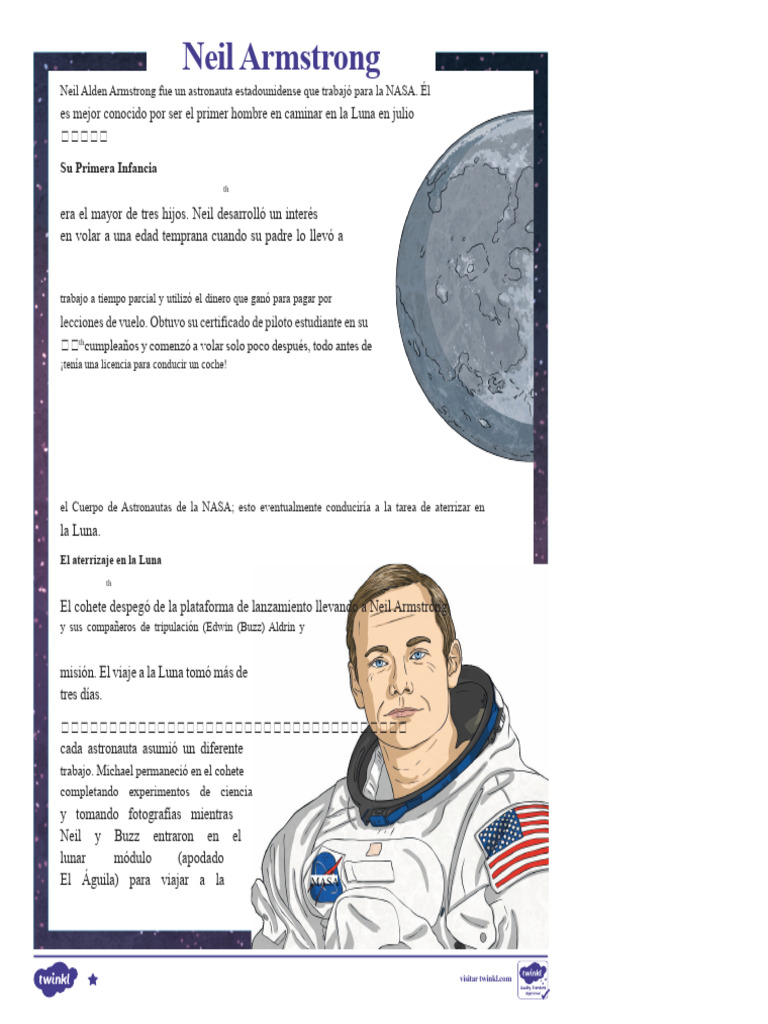 Actividad de Comprensión Lectora Diferenciada Sobre Neil Armstrong para ...