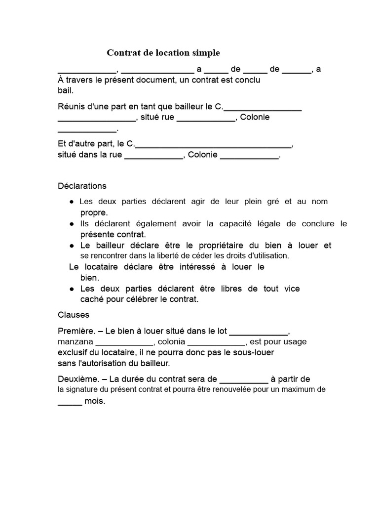 Contrat de location simple | PDF