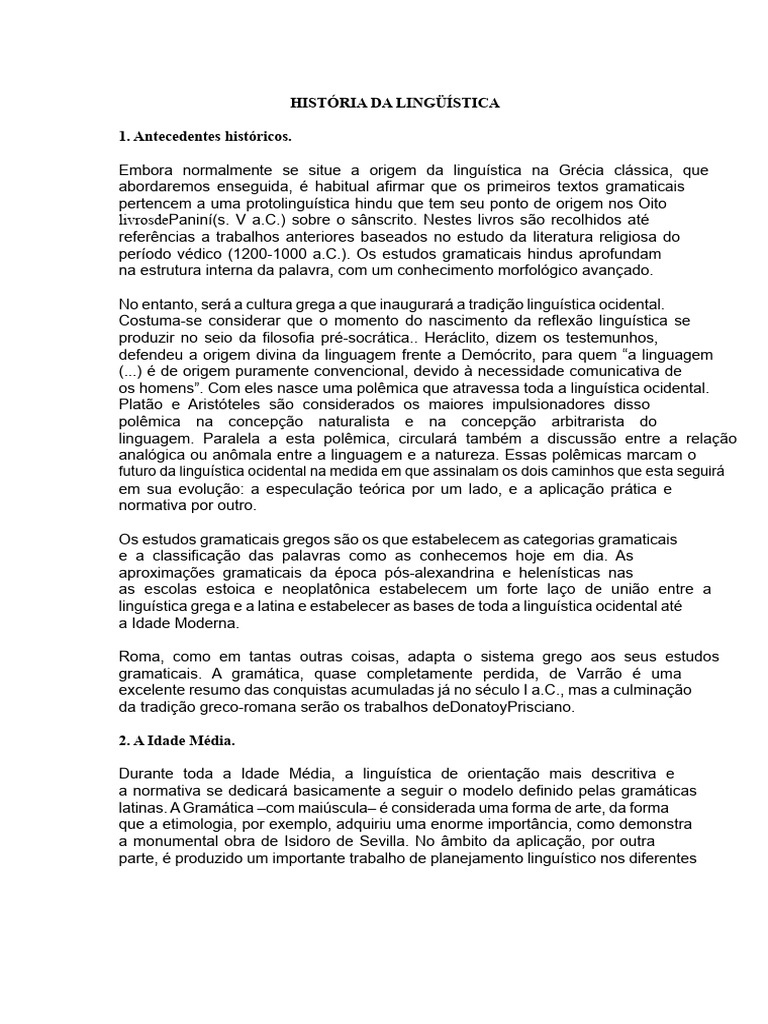 História Da Linguística | PDF | Linguística | Gramática
