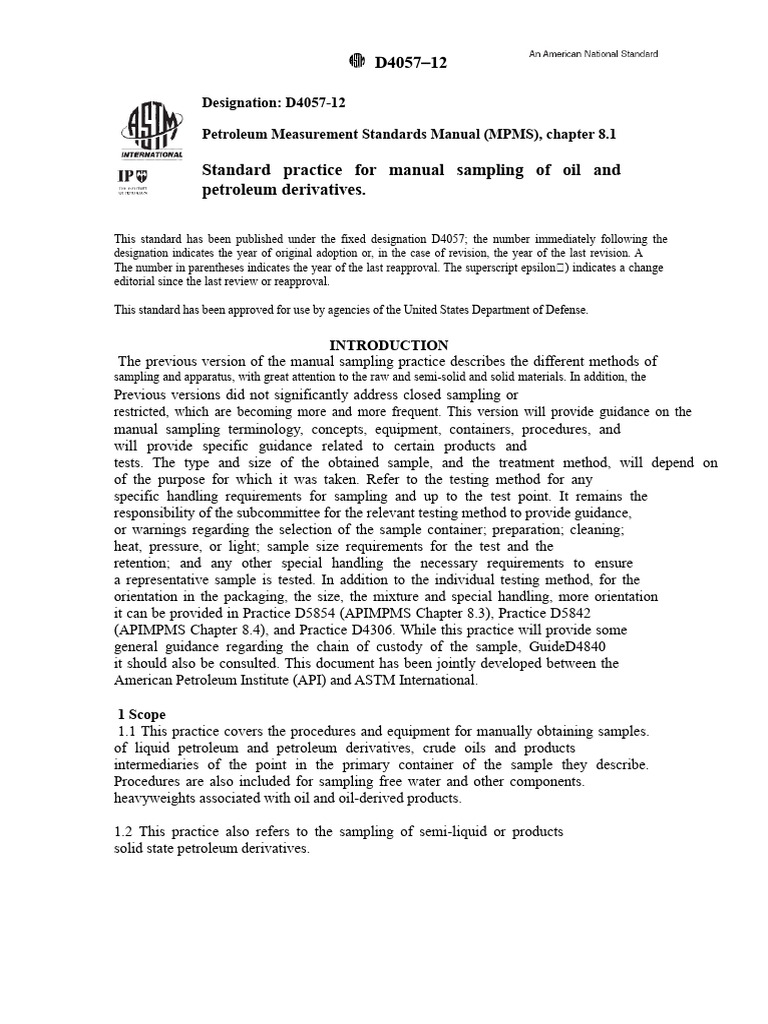 ASTM D 4057-12 Translation | PDF | Petroleum | Liquefied Petroleum Gas