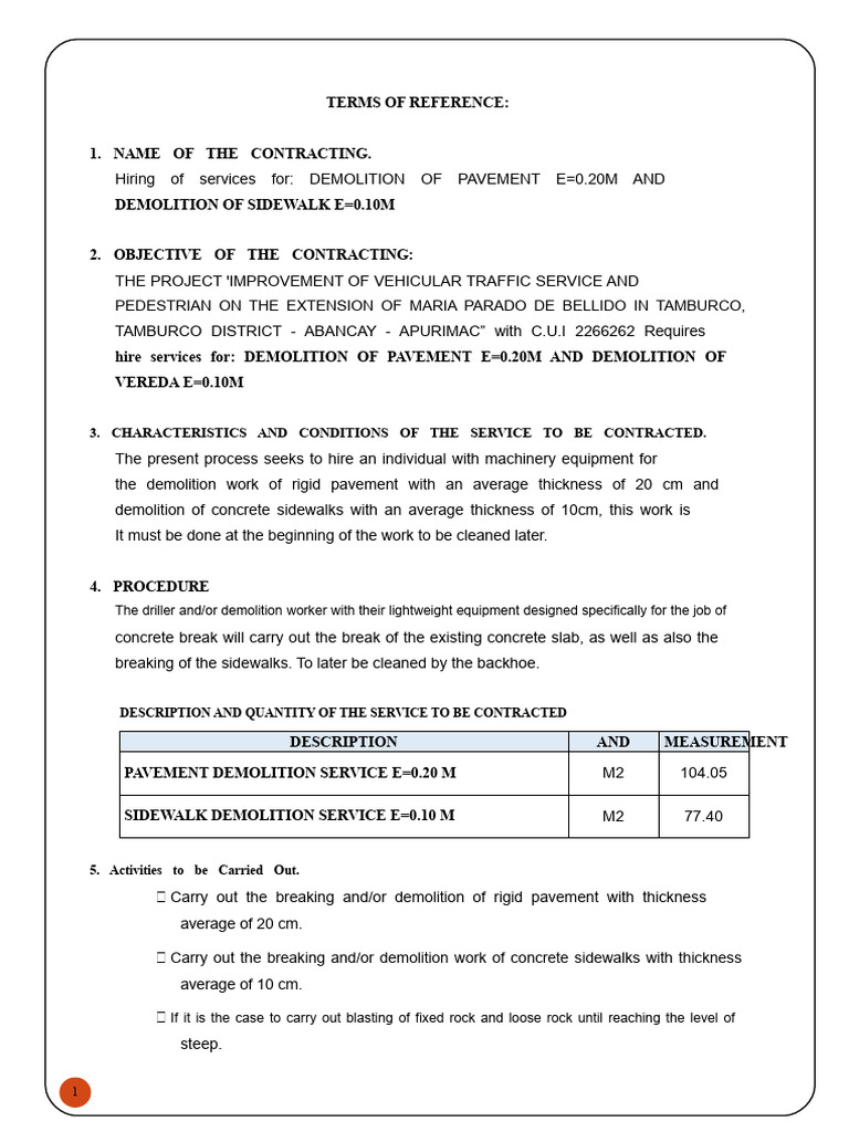 Demolition Terms of Reference | PDF | Sidewalk