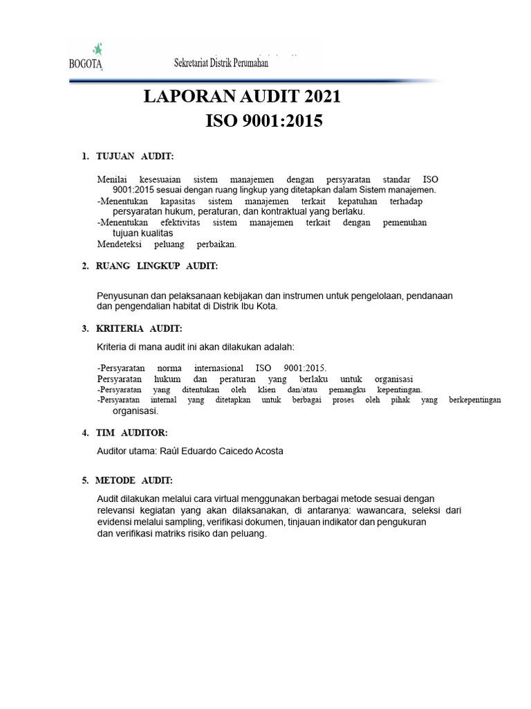 Laporan Audit Internal Kualitas ISO 9001-2015 Tahun 2021 | PDF