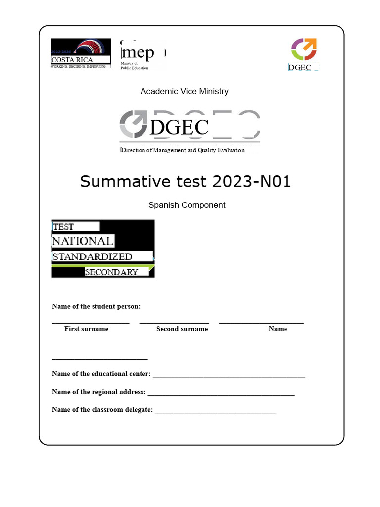National Standardized Test - Night - Ordinary - Spanish | PDF ...