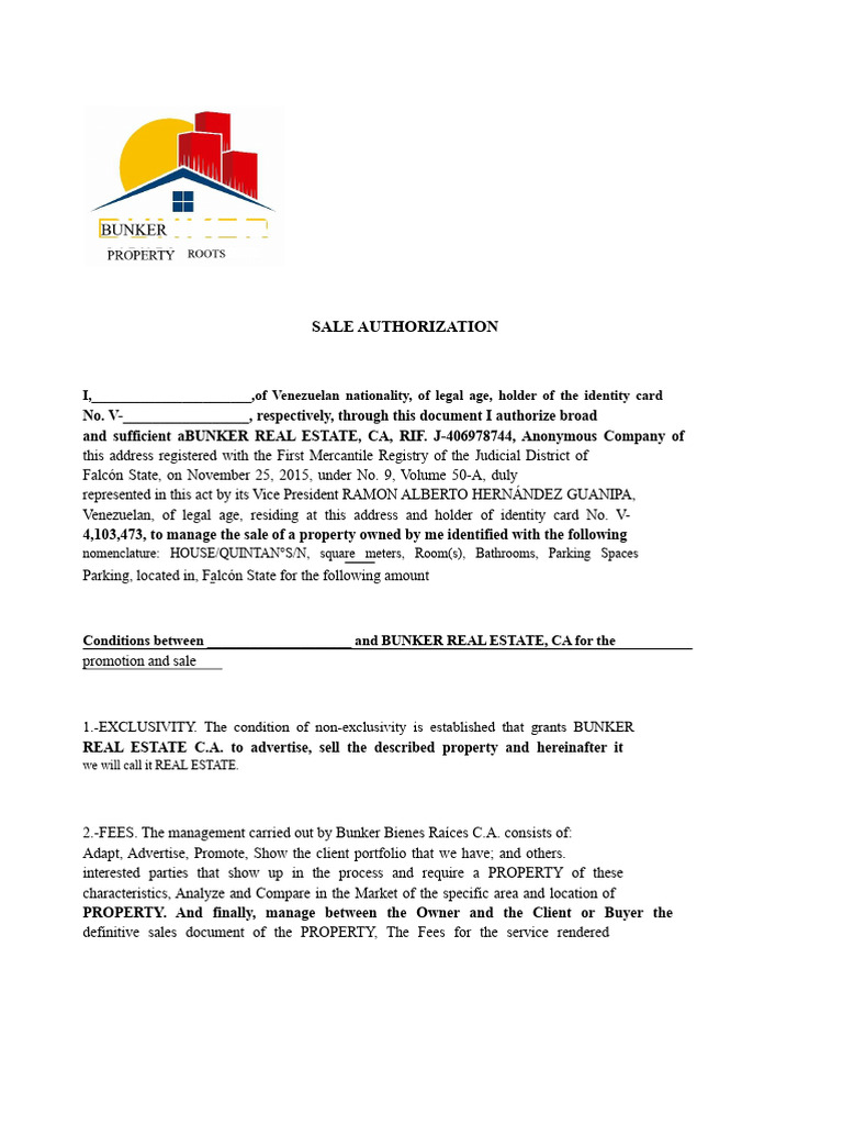 Sale Authorization New Model | PDF | Property | Common Law