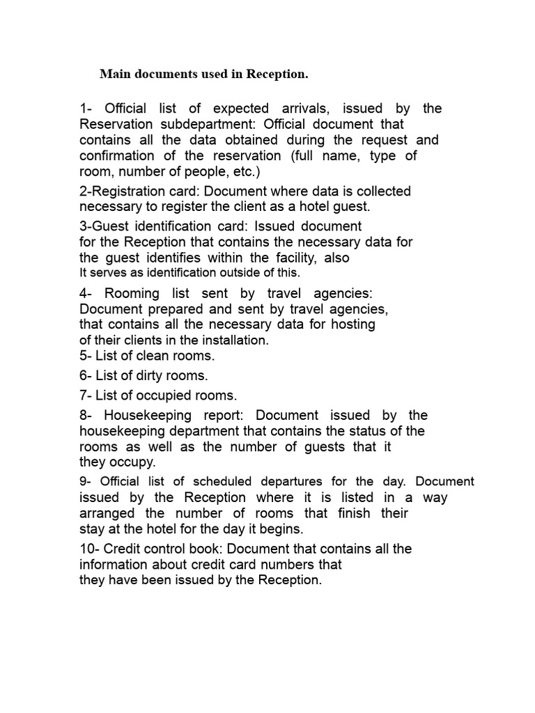 Main Documents Used in Reception | PDF | Point Of Sale | Receipt