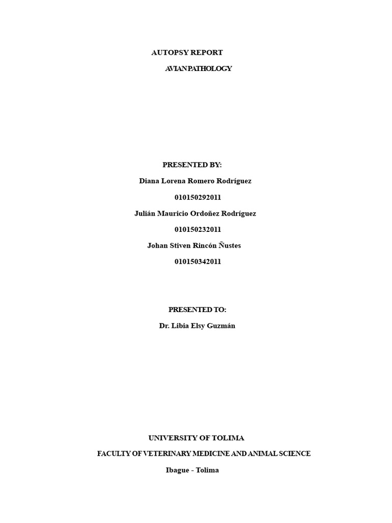 269100282-Autopsy Report of A Bird PDF | PDF | Histology | Fixation ...