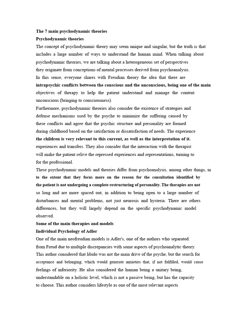 Overview of 7 Psychodynamic Theories | PDF | Psychodynamics ...