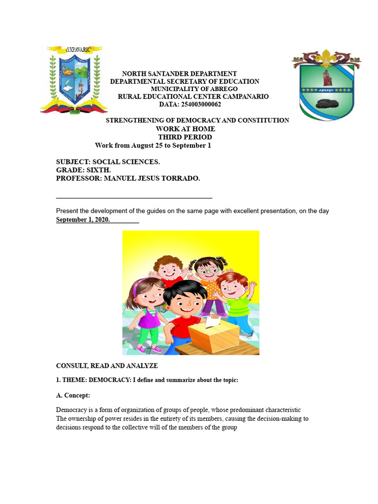 Democracy Reinforcement Activity Grade 6 | PDF | Democracy | Political ...
