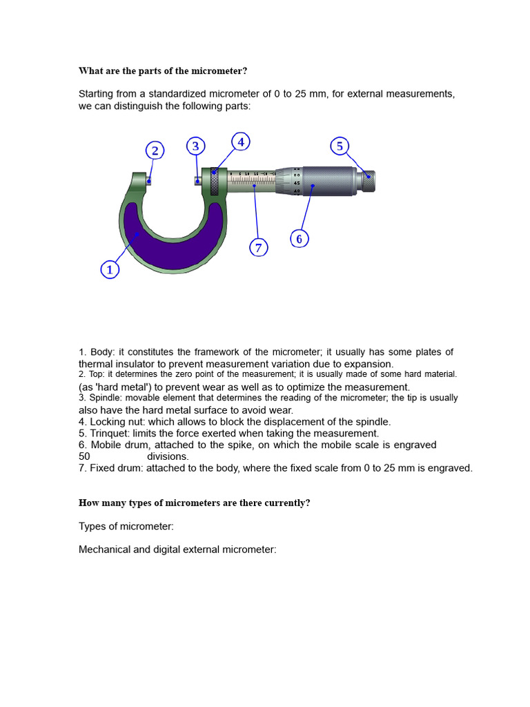Micrometer Parts and Usage Guide | PDF