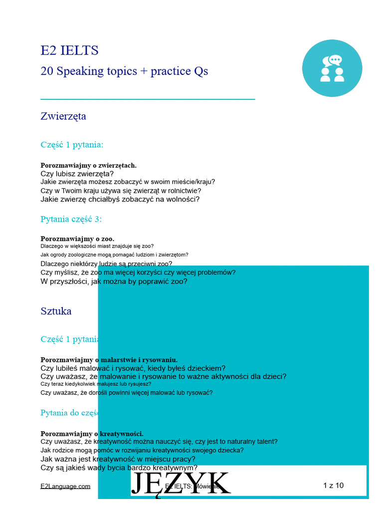 E2 IELTS - 20 Tematów Do Mówienia | PDF