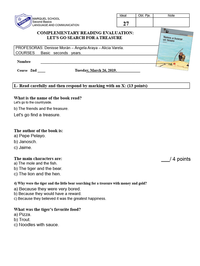 Complementary Reading Evaluation: Treasure | PDF