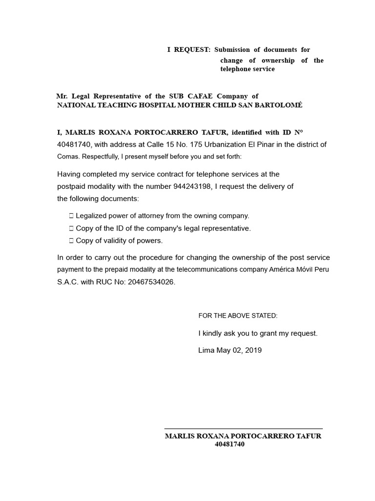 Request For Change of Ownership | PDF