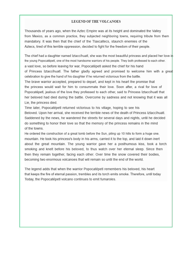 Legend of The Volcanoes | PDF