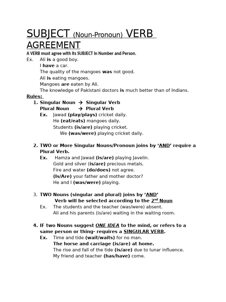 Subject-Verb Agreement Rules | PDF | Grammatical Number | Plural