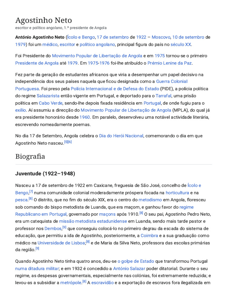 Agostinho Neto: Vida e Legado em Angola | PDF