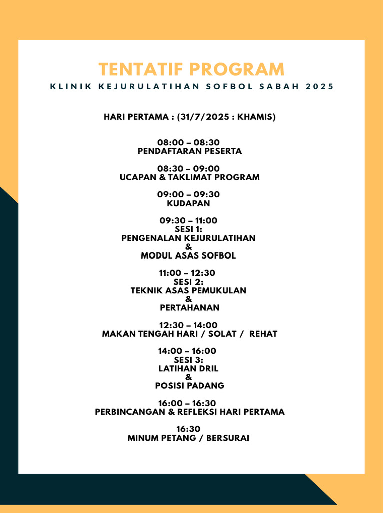 Tentatif Program Klinik Kejurulatihan Sofbol Sabah 2025 | PDF