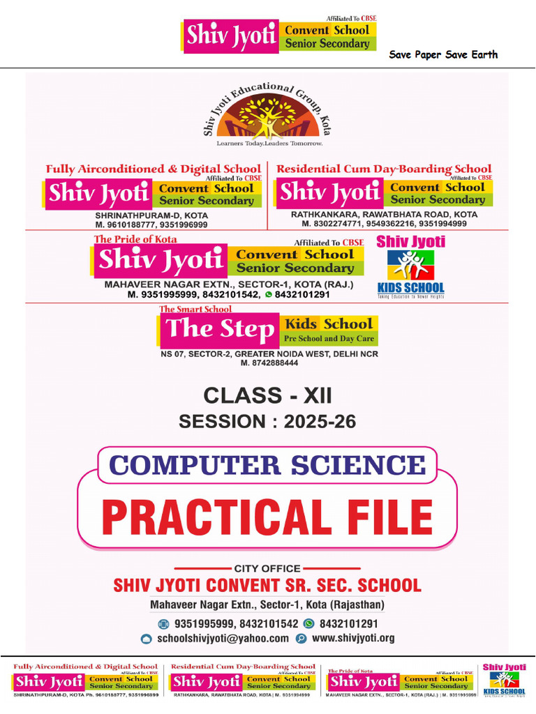 Class 12 Computer Science Practical File 2025-26 | PDF | Python (Programming Language) | Databases
